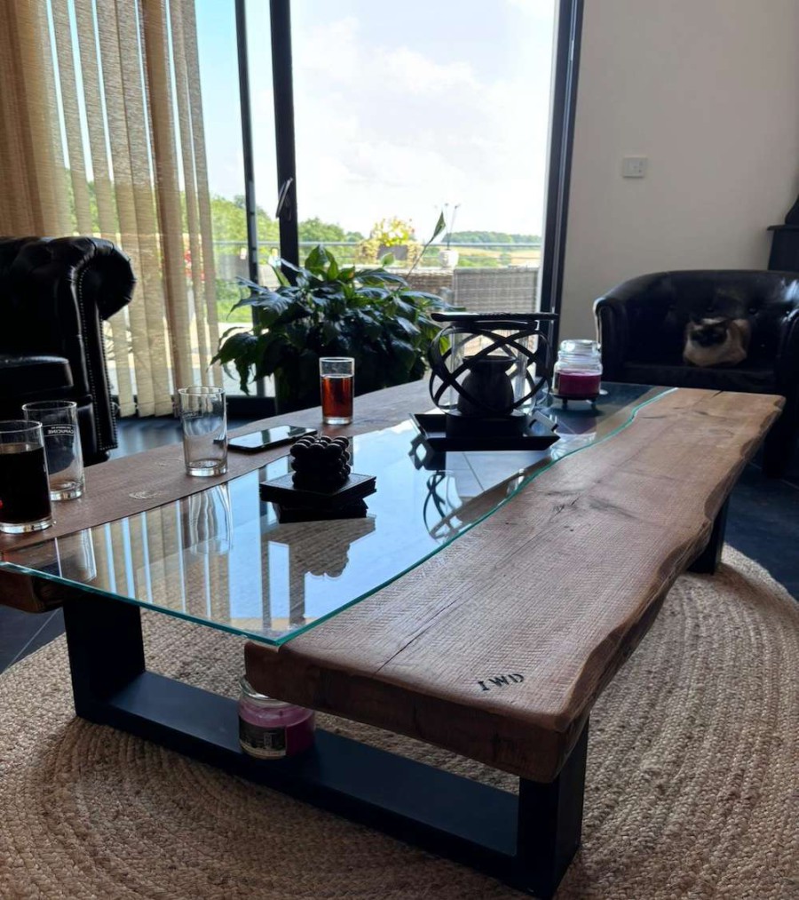 Table basse fer bois et verre